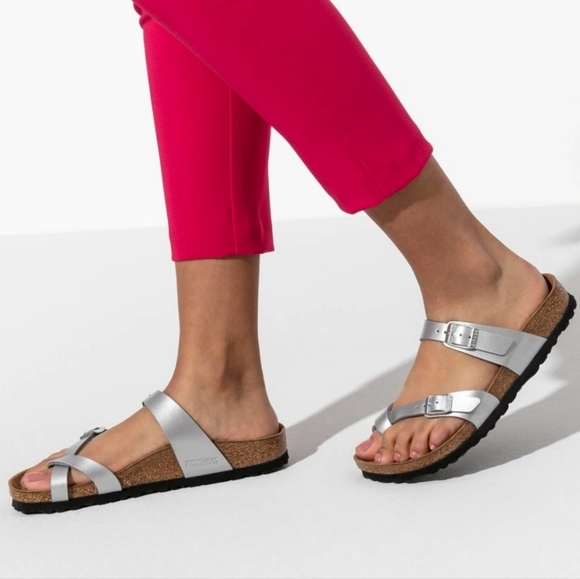 Birkenstock | Shoes | Birkenstock Mayari Silver Metallic Sandals | Poshmark
